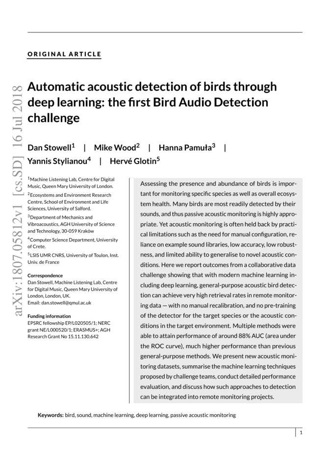 Automatic Acoustic Detection Of Birds Through Deep Learning The First 5962