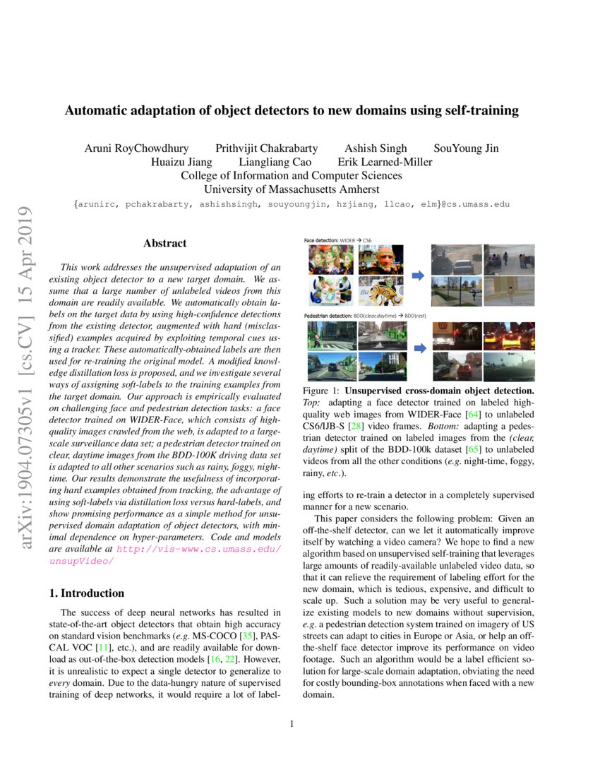 Automatic Adaptation Of Object Detectors To New Domains Using Self Training Deepai