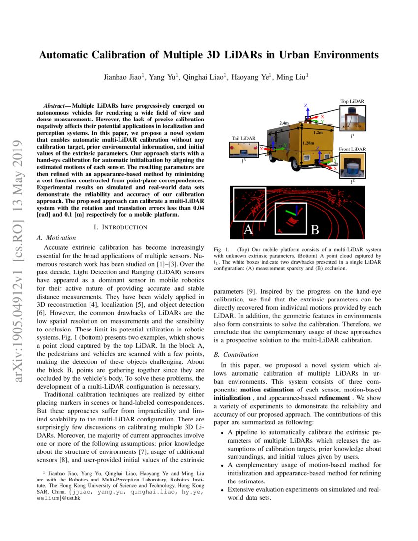 Automatic Calibration Of Multiple 3d Lidars In Urban Environments Deepai