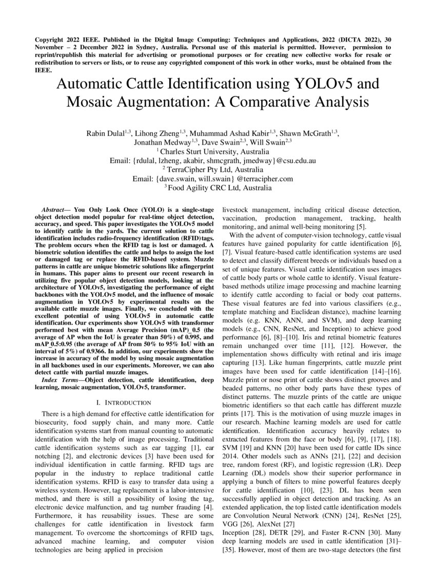 Automatic Cattle Identification Using Yolov5 And Mosaic Augmentation A Comparative Analysis 