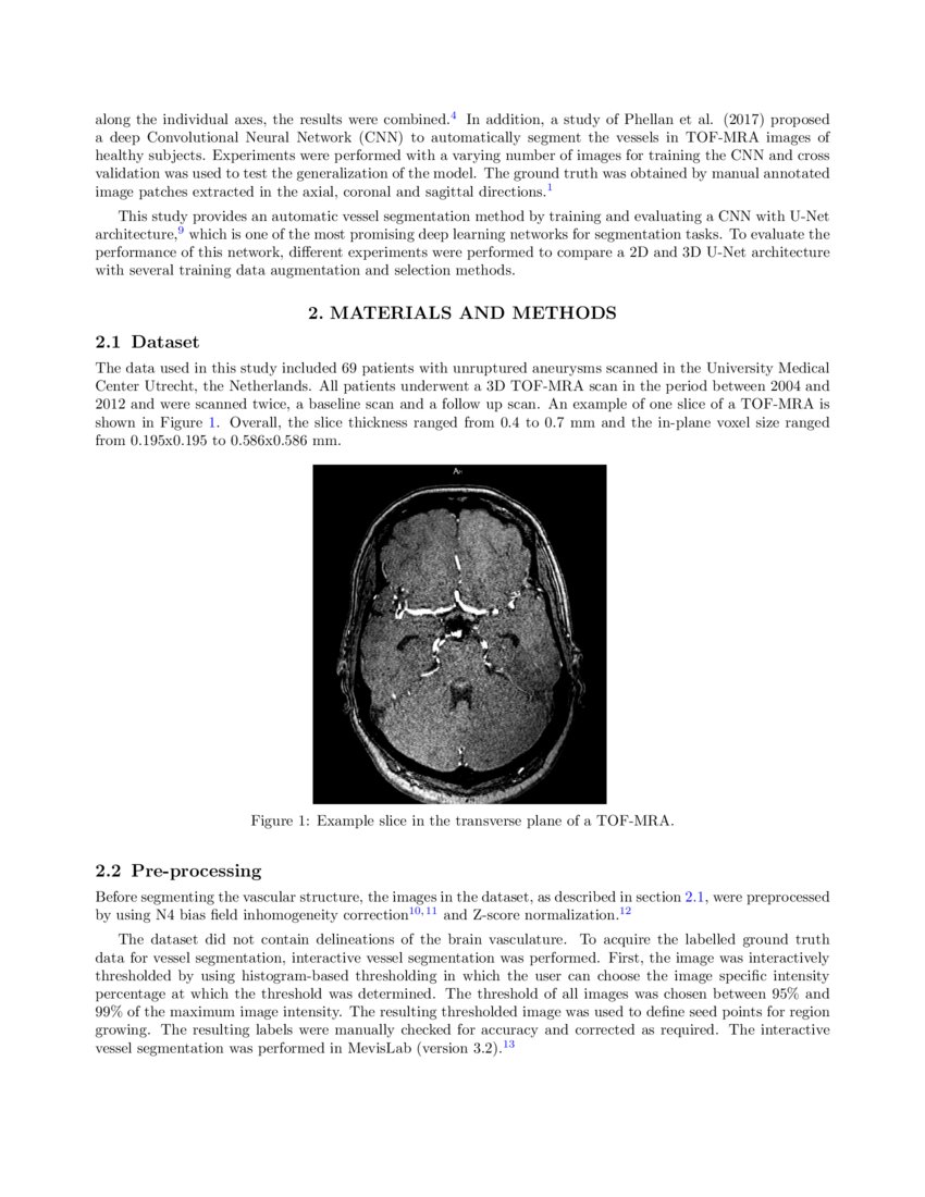 Automatic Cerebral Vessel Extraction in TOF-MRA Using Deep Learning | DeepAI