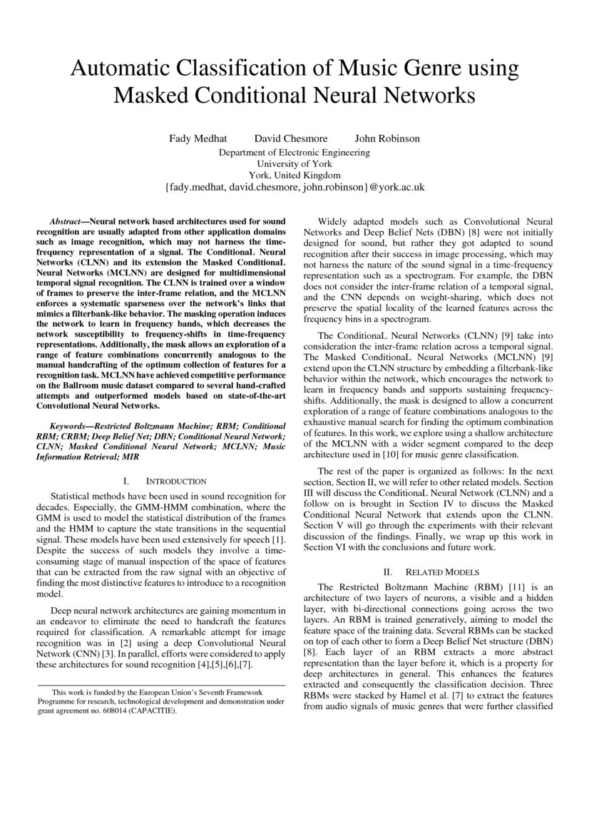 Automatic Classification of Music Genre using Masked Conditional Neural ...