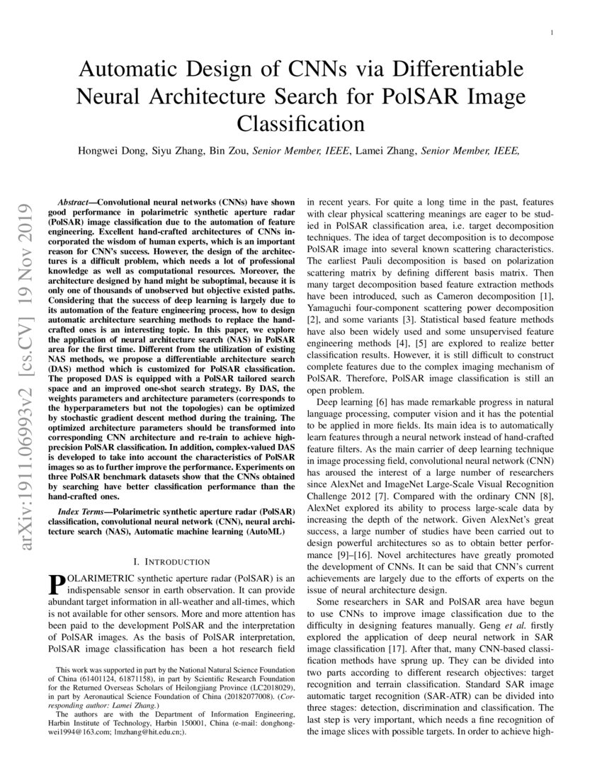 Automatic Design of CNNs via Differentiable Neural Architecture Search for PolSAR Image ...