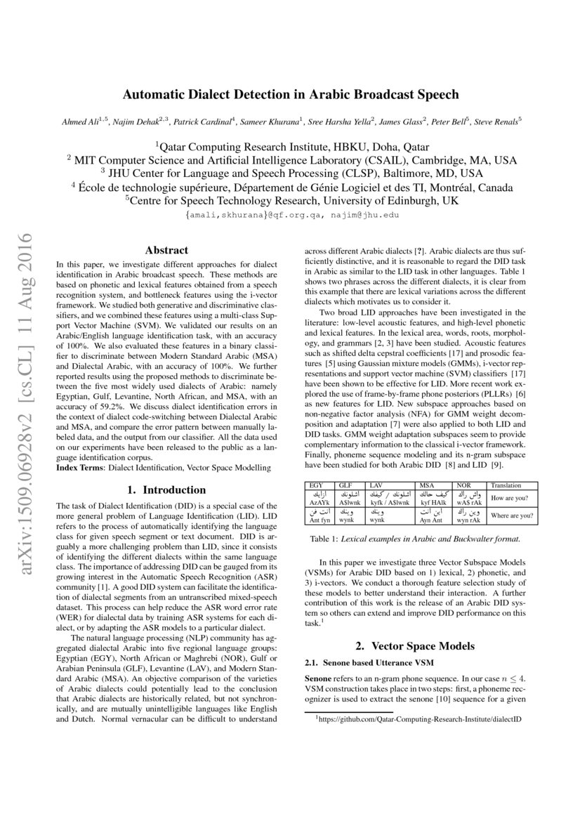 Automatic Dialect Detection In Arabic Broadcast Speech Deepai