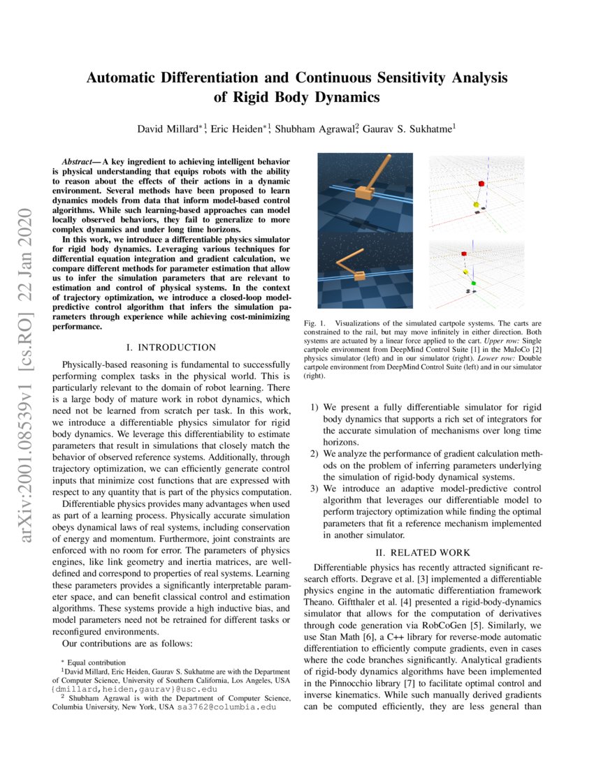 Automatic Differentiation and Continuous Sensitivity Analysis of Rigid ...