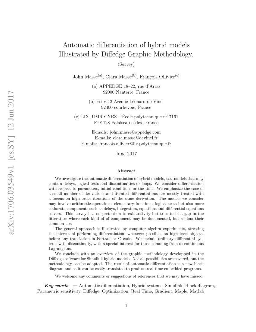 Automatic differentiation of hybrid models Illustrated by Diffedge ...