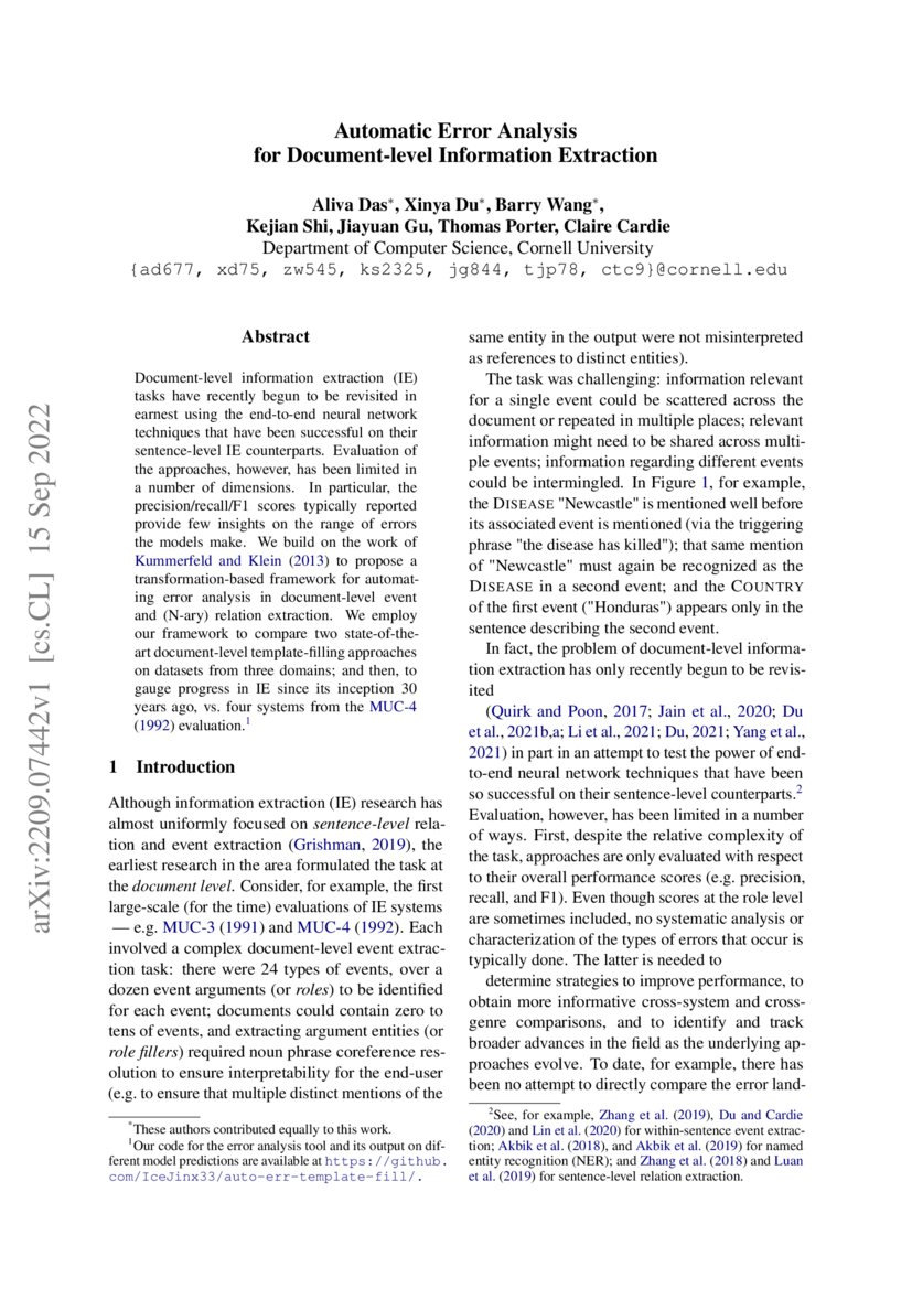 Automatic Error Analysis For Document Level Information Extraction Deepai 2520