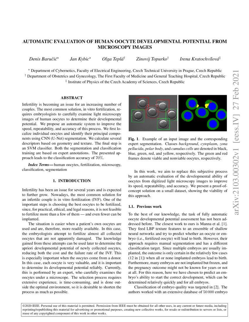 Automatic evaluation of human oocyte developmental potential from ...