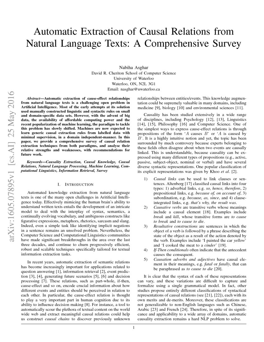 Automatic Extraction Of Causal Relations From Natural Language Texts A