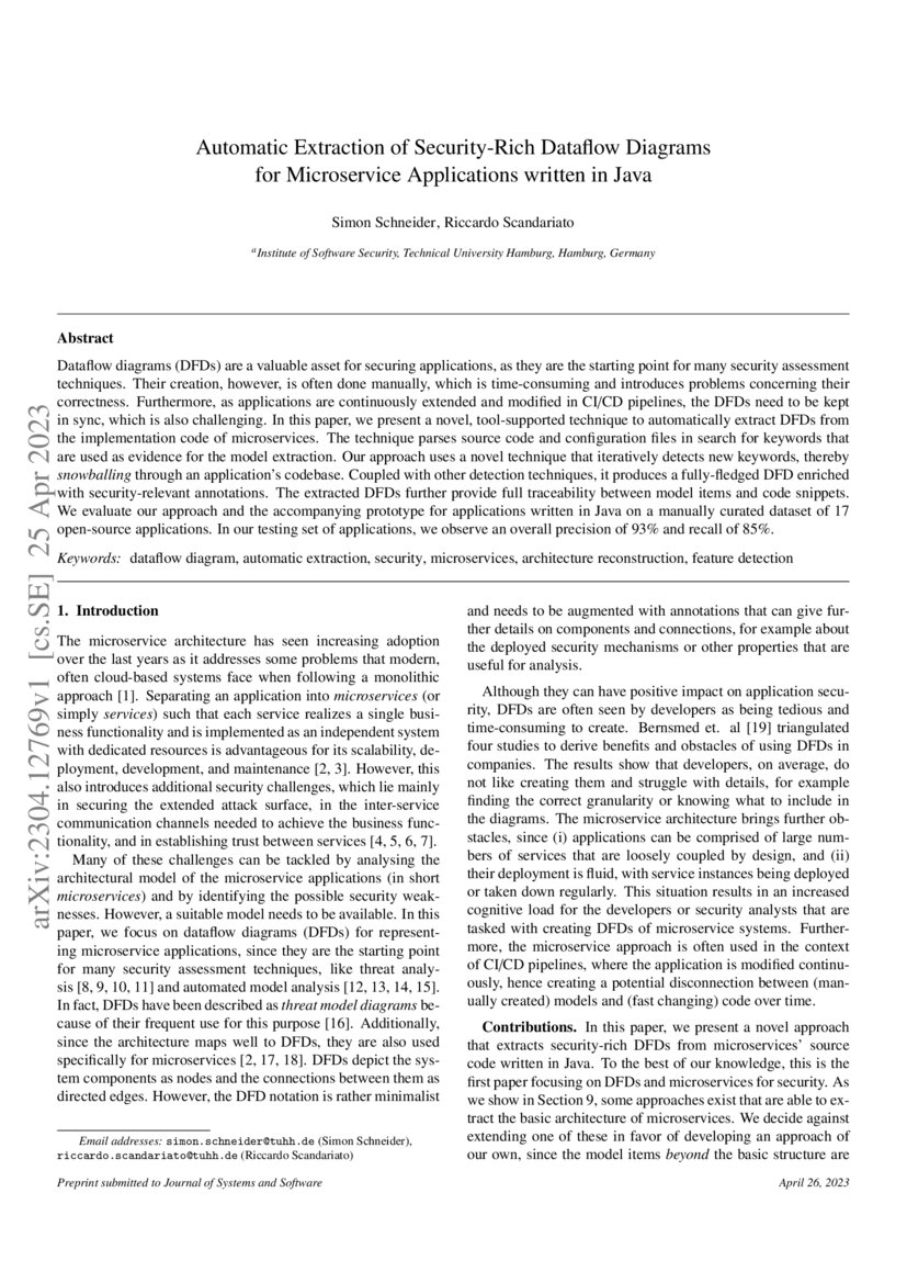 Automatic Extraction of Security-Rich Dataflow Diagrams for ... Automatic Extraction of Security-Rich Dataflow Diagrams for ...