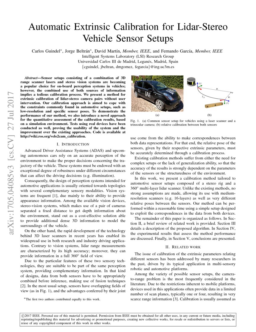 Automatic Extrinsic Calibration For Lidar Stereo Vehicle Sensor Setups