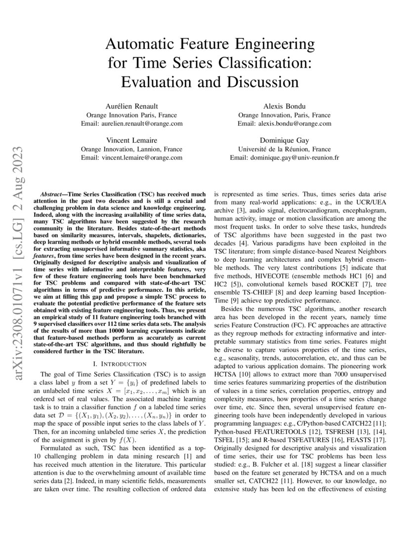 Automatic Feature Engineering For Time Series Classification