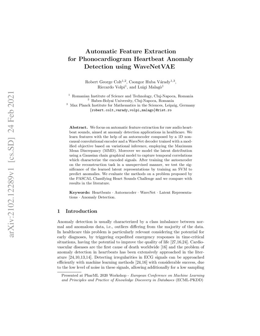 Automatic Feature Extraction For Heartbeat Anomaly Detection Deepai