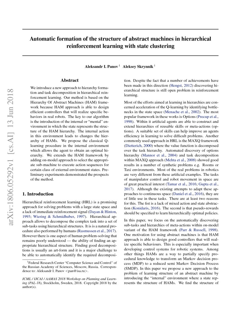 Automatic formation of the structure of abstract machines in hierarchical reinforcement learning ...