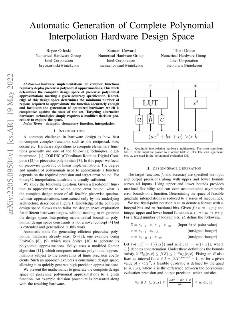 Automatic Generation of Complete Polynomial Interpolation Hardware Design Space | DeepAI