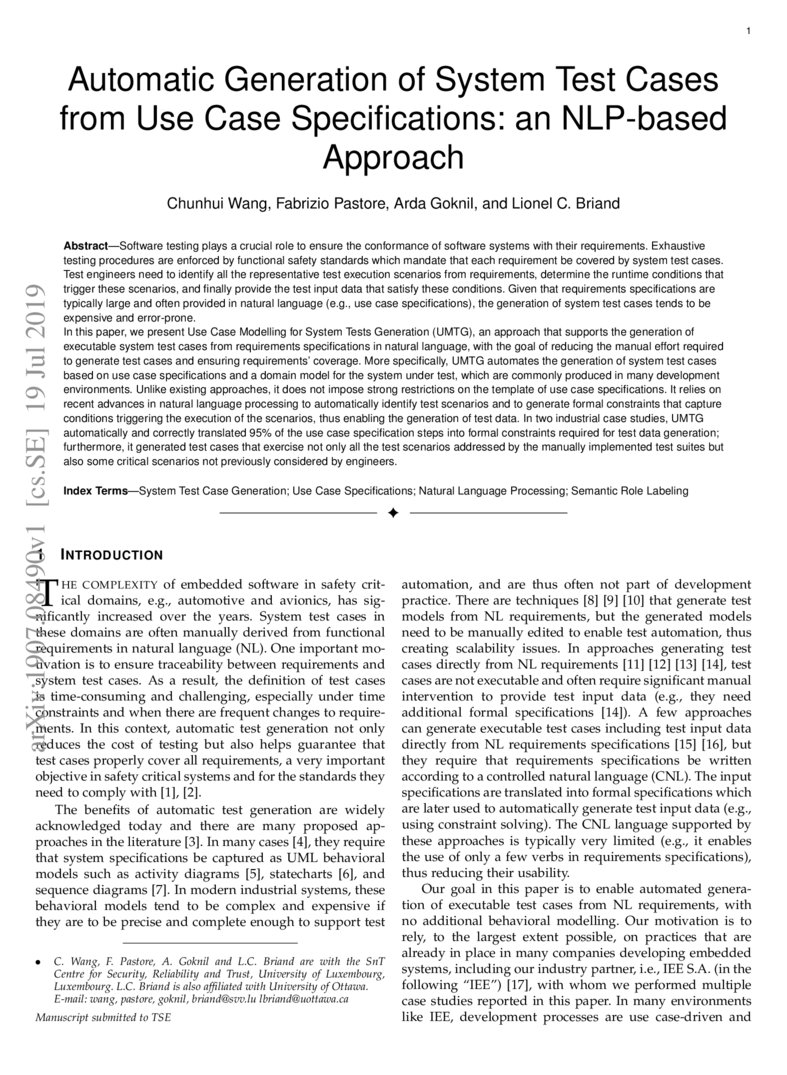 Automatic Generation Of System Test Cases From Use Case Specifications