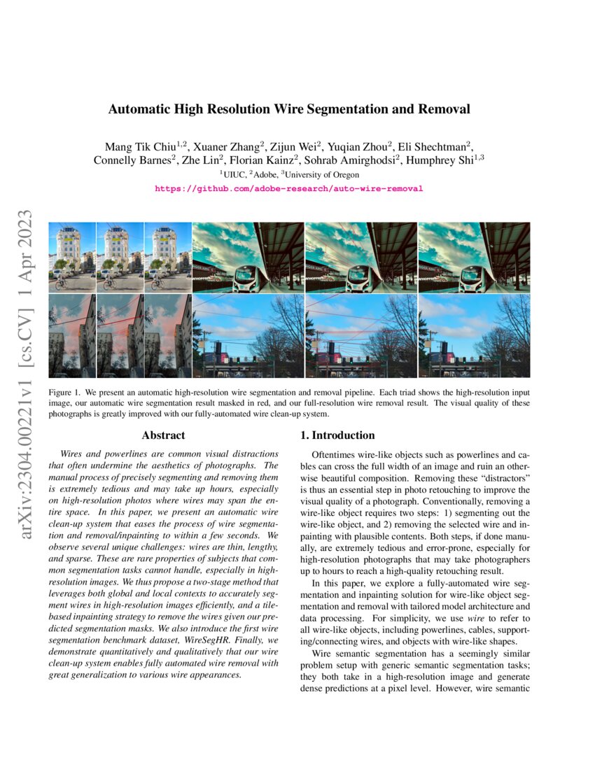 Automatic High Resolution Wire Segmentation and Removal | DeepAI