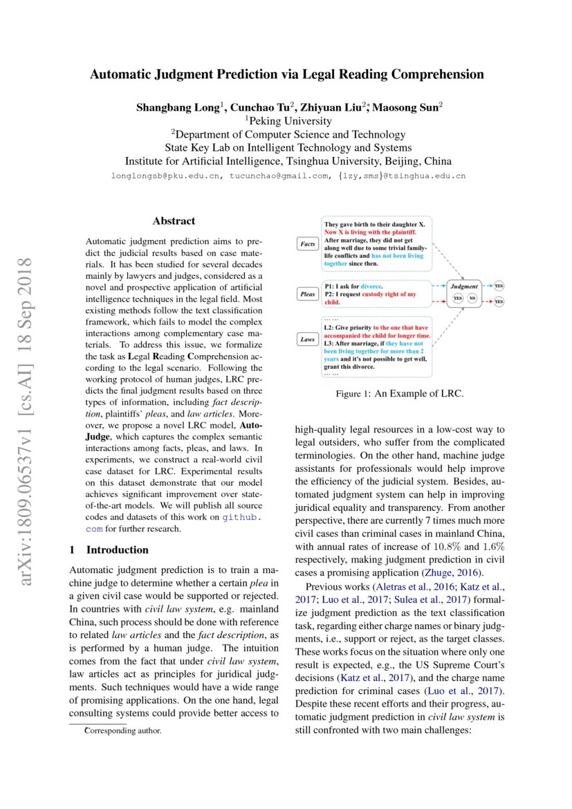 Automatic Judgment Prediction via Legal Reading Comprehension | DeepAI