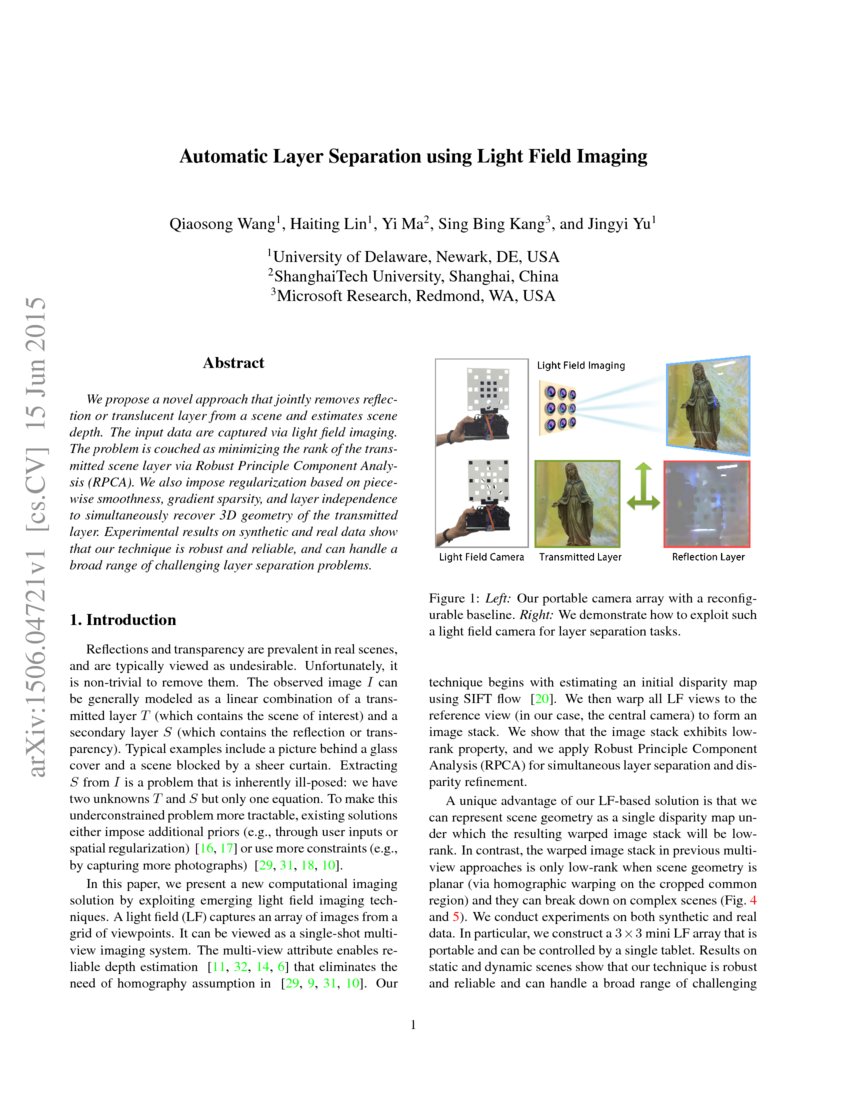 Automatic Layer Separation using Light Field Imaging | DeepAI