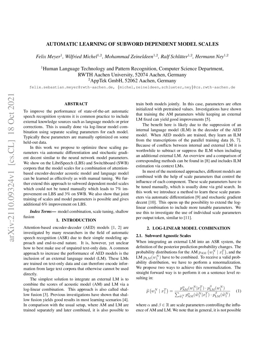 Automatic Learning of Subword Dependent Model Scales | DeepAI