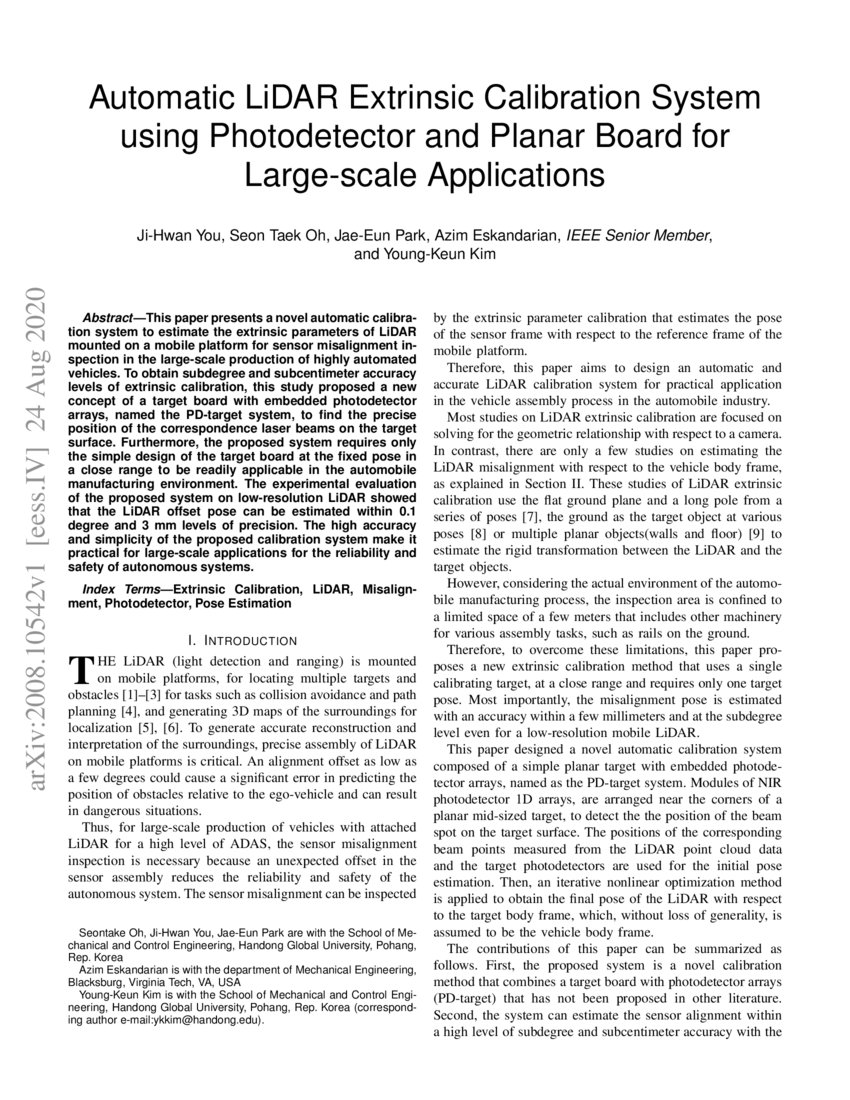 Automatic Lidar Extrinsic Calibration System Using Photodetector And Planar Board For Large