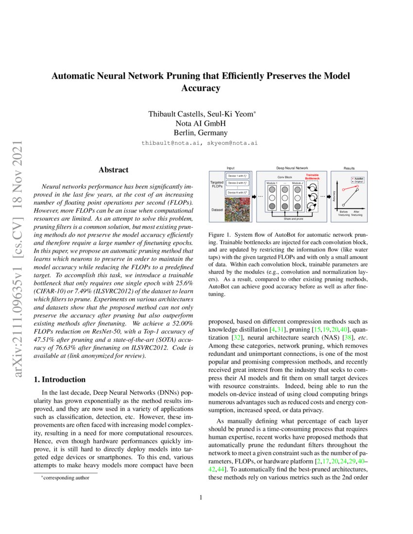 Automatic Neural Network Pruning That Efficiently Preserves The Model Accuracy Deepai
