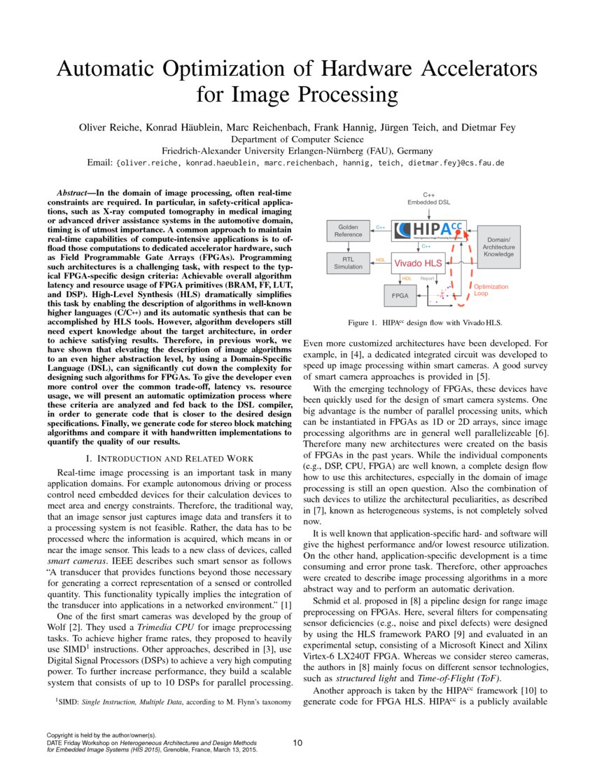 Automatic Optimization Of Hardware Accelerators For Image Processing Deepai