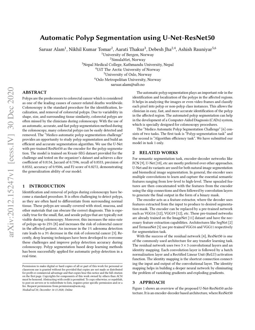 Automatic Polyp Segmentation Using U Net Resnet50 Deepai 4877