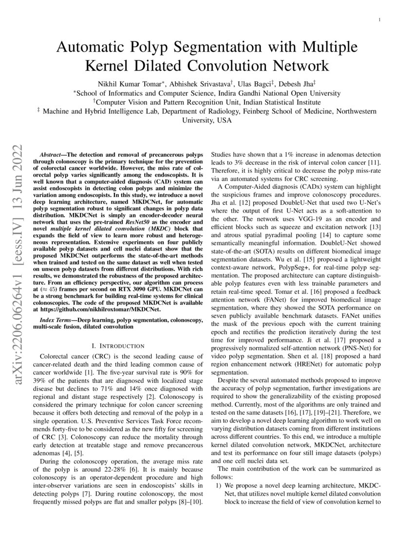 Automatic Polyp Segmentation with Multiple Kernel Dilated Convolution Network | DeepAI