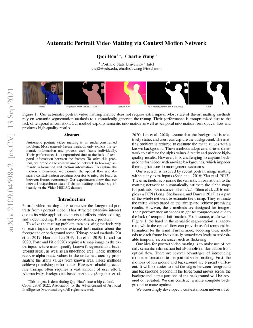 Automatic Portrait Video Matting via Context Motion Network | DeepAI