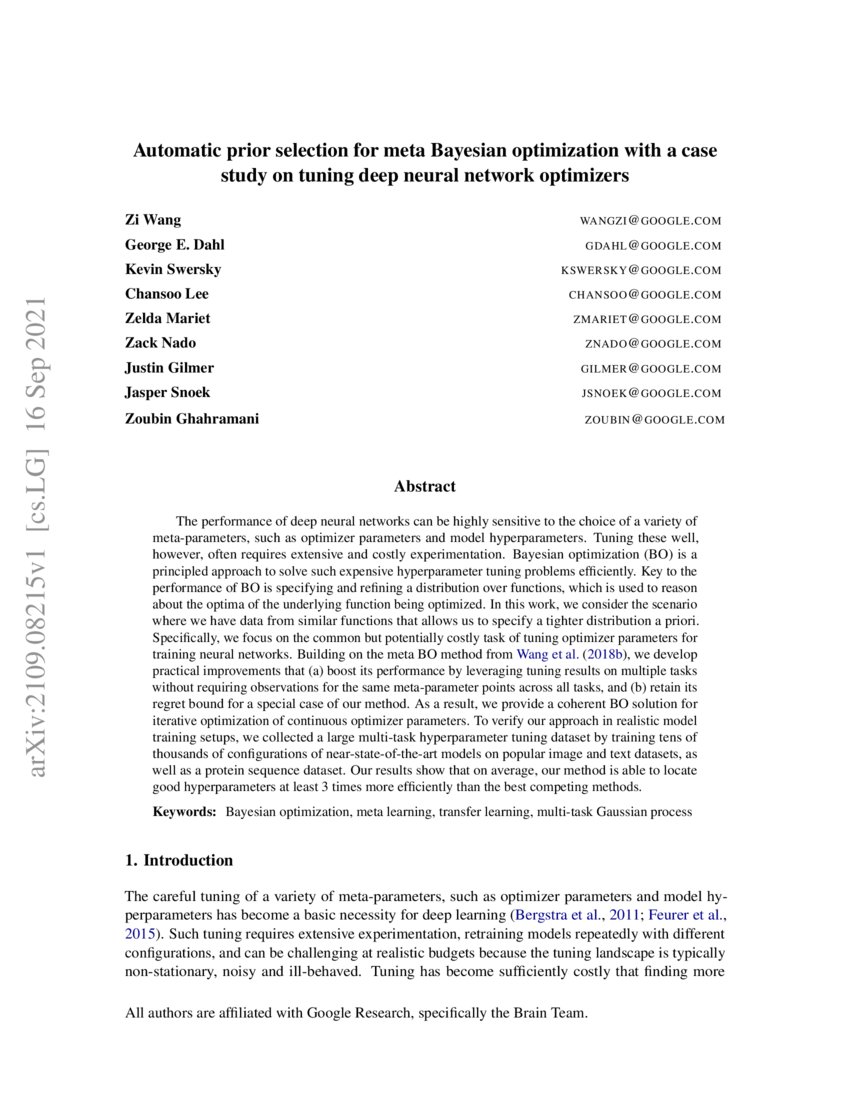 Automatic prior selection for meta Bayesian optimization with a case study on tuning deep neural ...