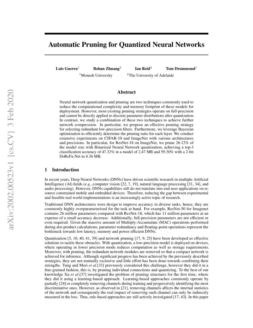 Automatic Pruning for Quantized Neural Networks | DeepAI