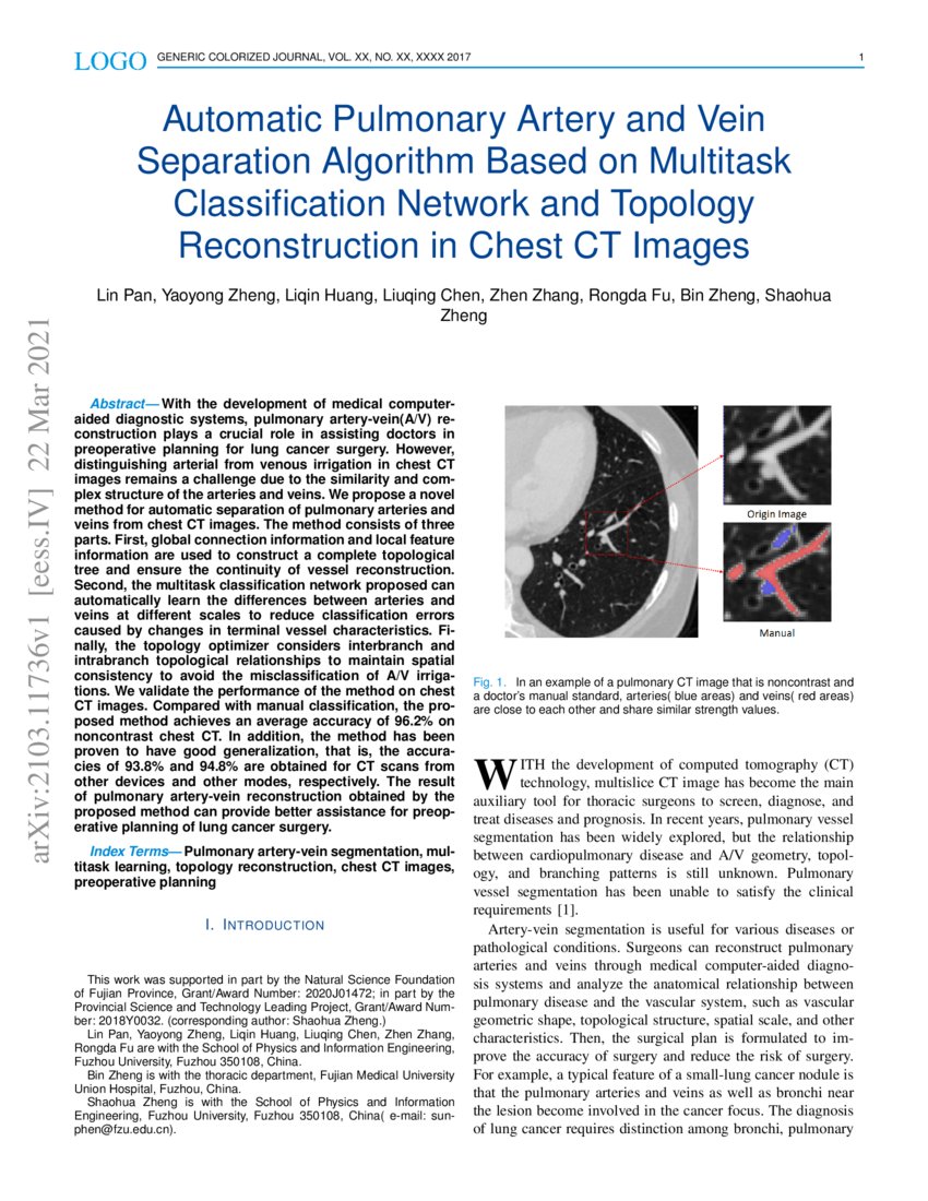 Automatic Pulmonary Artery And Vein Separation Algorithm Based On Multitask Classification
