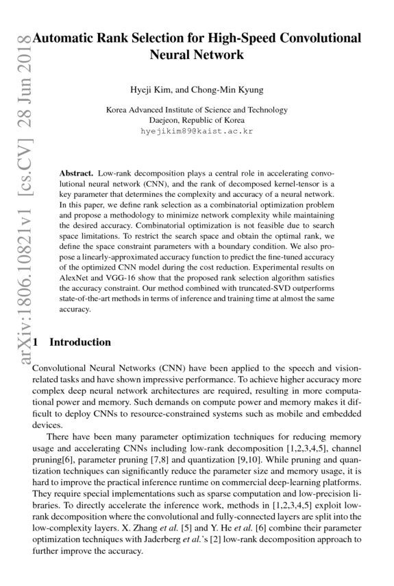 Automatic Rank Selection for High-Speed Convolutional Neural Network | DeepAI