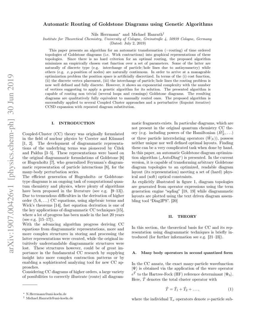 Automatic Routing of Goldstone Diagrams using Genetic Algorithms | DeepAI