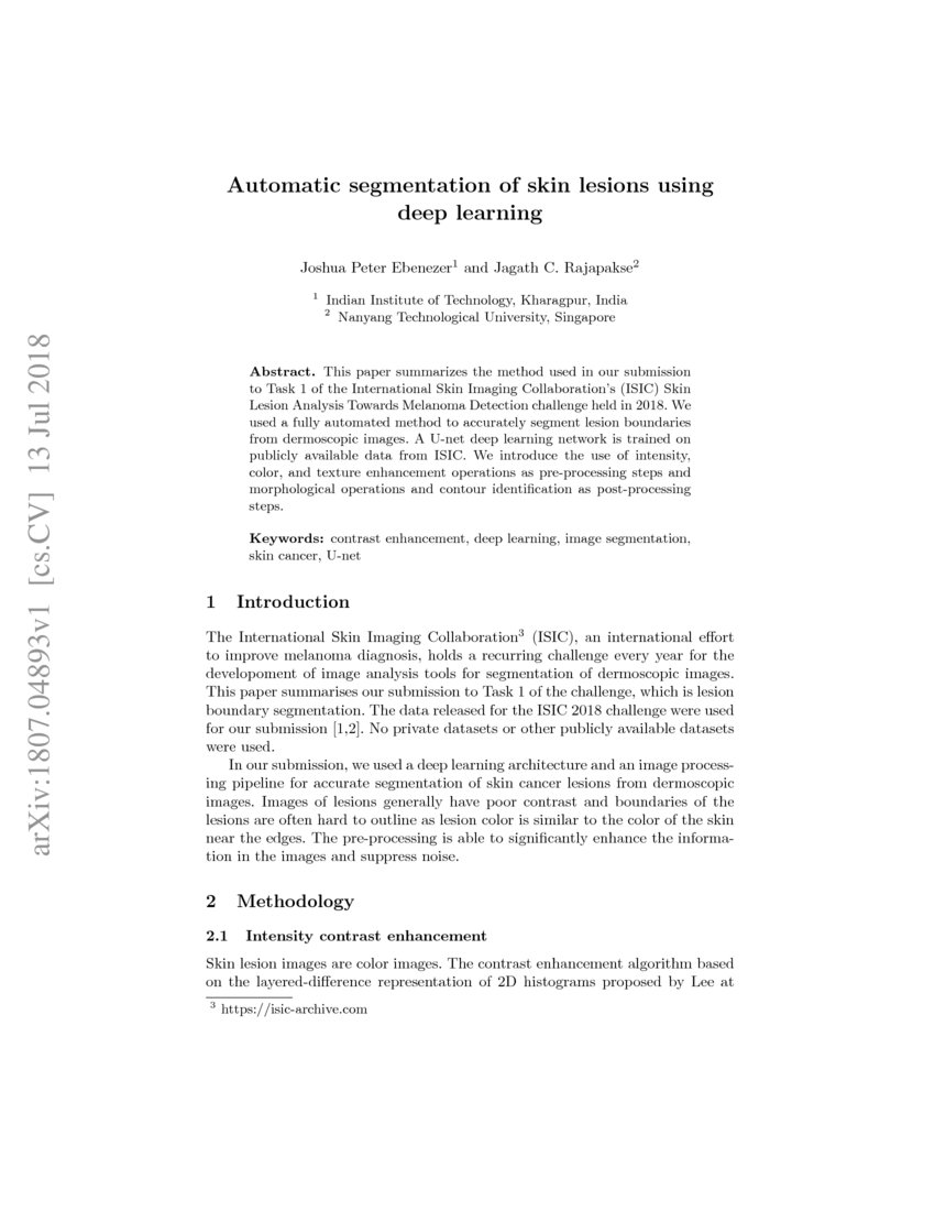 Automatic Segmentation Of Skin Lesions Using Deep Learning Deepai