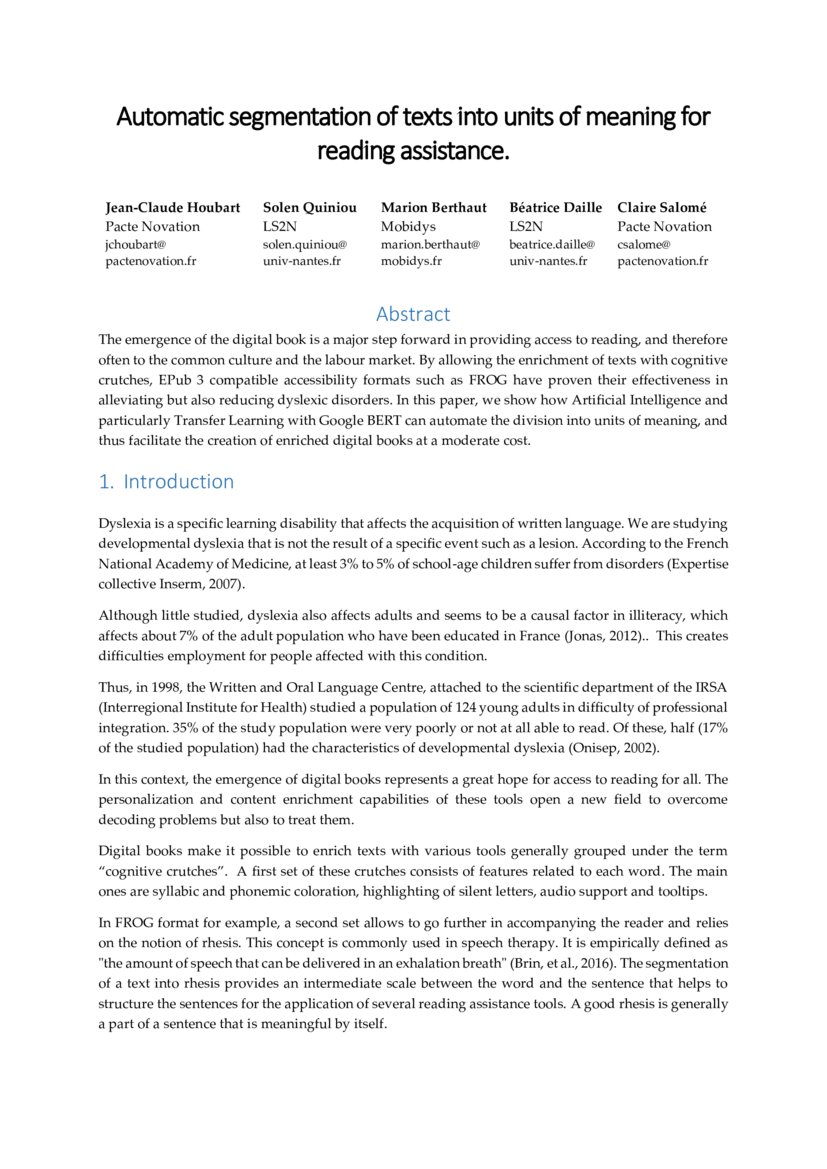 Automatic segmentation of texts into units of meaning for reading ...