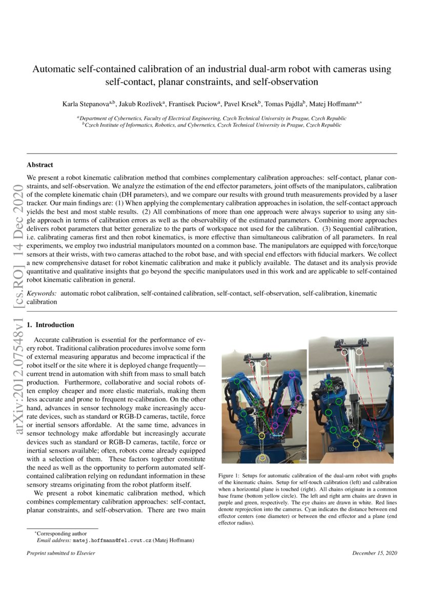 Automatic self-contained calibration of an industrial dual-arm robot with cameras using self ...