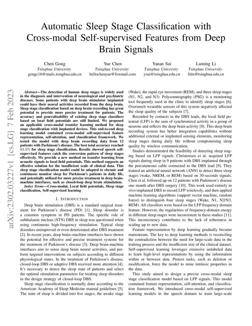 Automatic Sleep Stage Classification With Cross Modal Self Supervised Features From Deep Brain