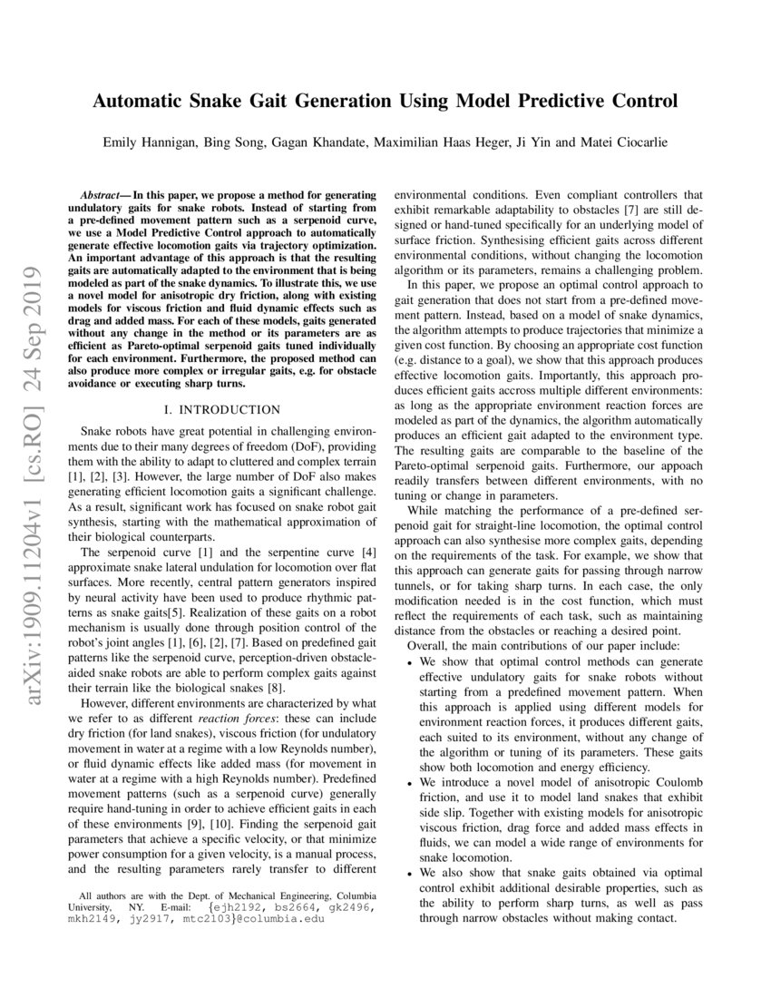 Automatic Snake Gait Generation Using Model Predictive Control | DeepAI