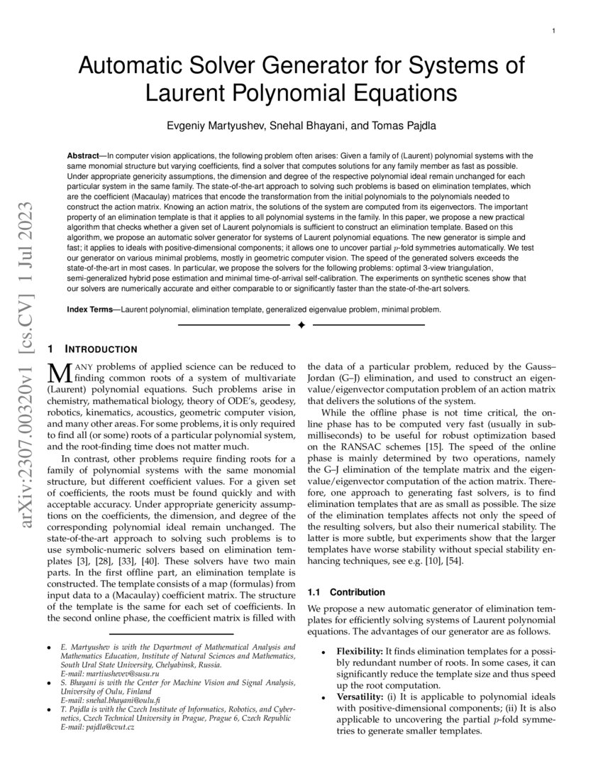 Automatic Solver Generator for Systems of Laurent Polynomial Equations ...