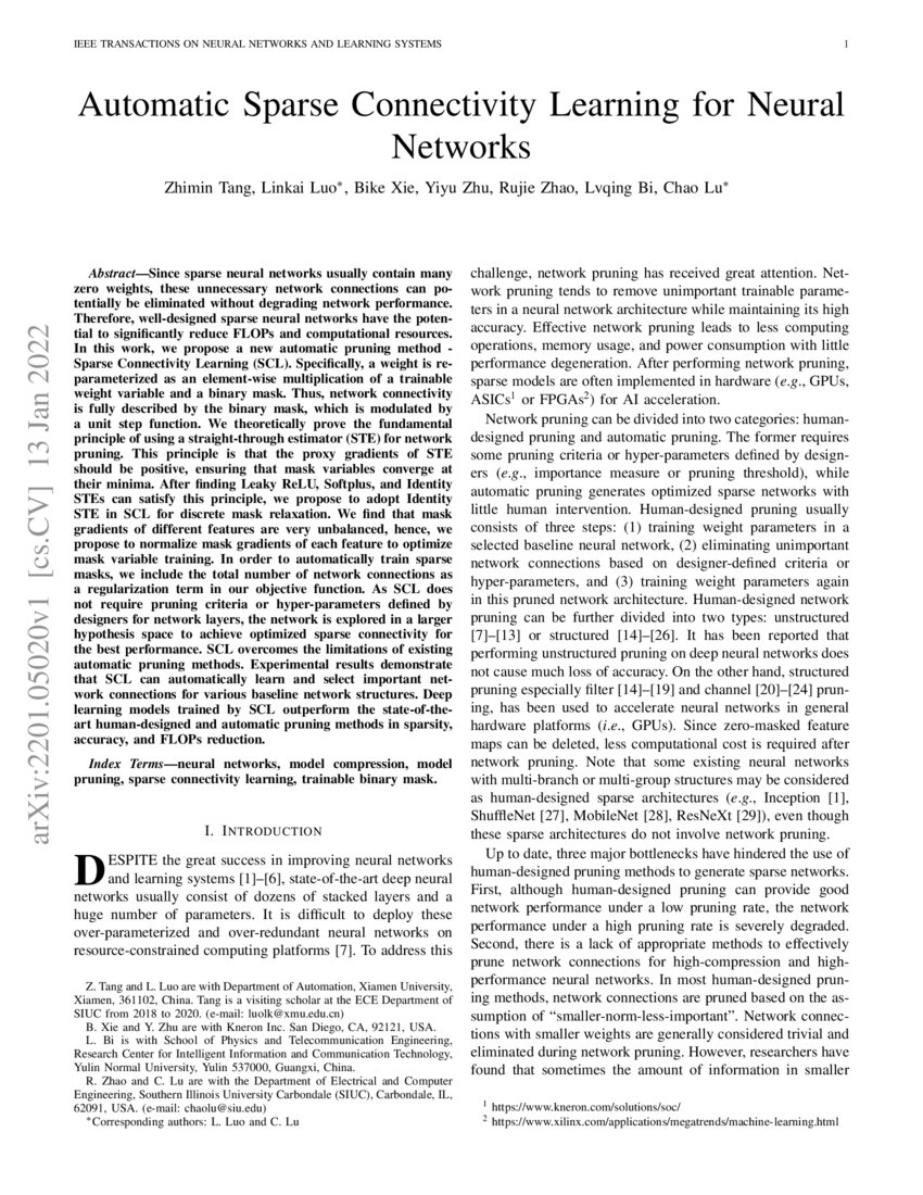 Automatic Sparse Connectivity Learning for Neural Networks | DeepAI