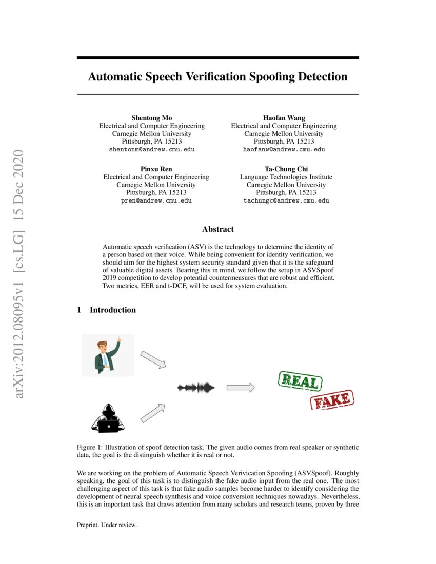 Automatic Speech Verification Spoofing Detection | DeepAI