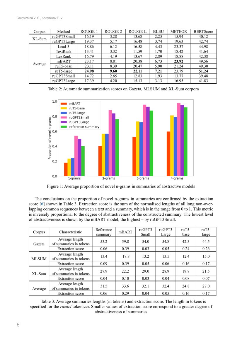 Automatic Summarization of Russian Texts: Comparison of Extractive and ... Automatic Summarization of Russian Texts: Comparison of Extractive and ...