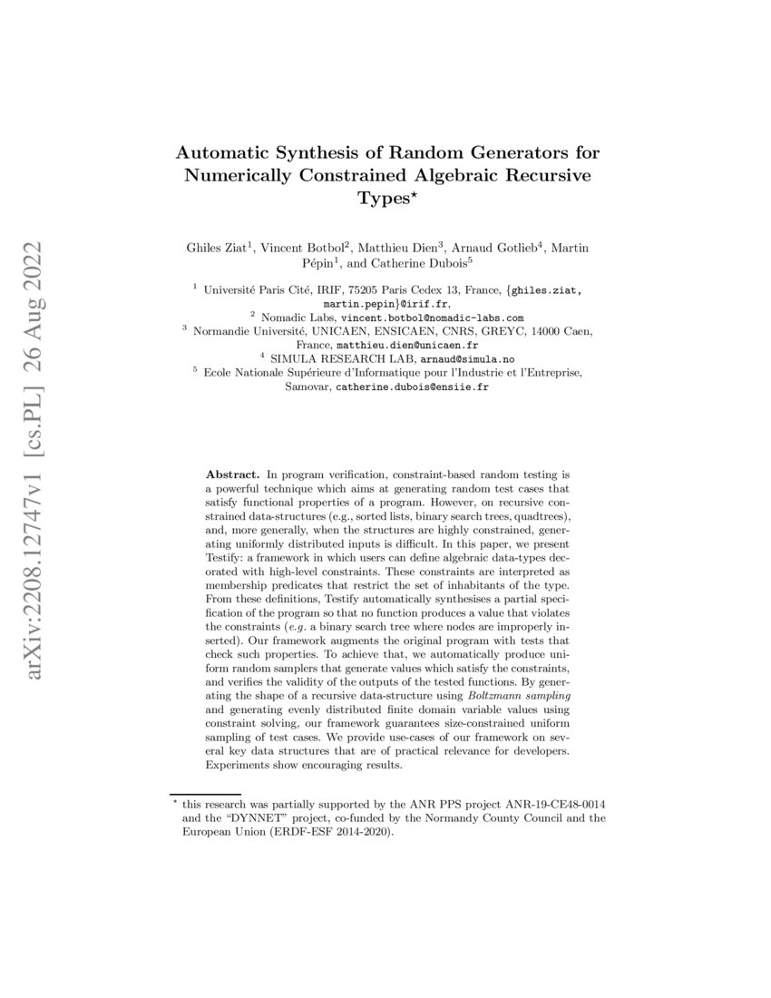Automatic Synthesis Of Random Generators For Numerically Constrained Algebraic Recursive Types