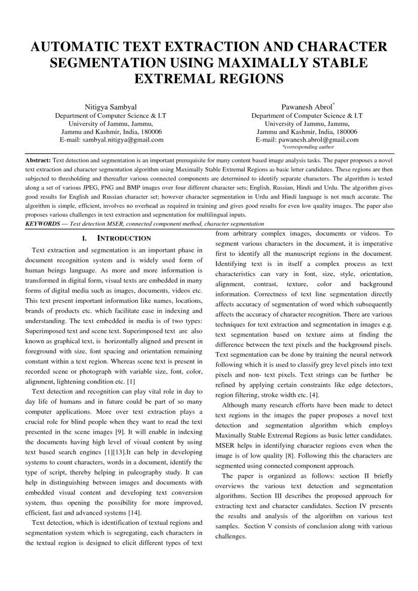 Automatic Text Extraction And Character Segmentation Using Maximally