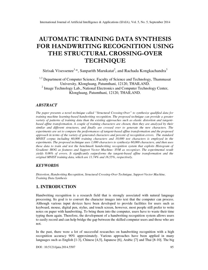 Automatic Training Data Synthesis For Handwriting Recognition Using The Structural Crossing Over