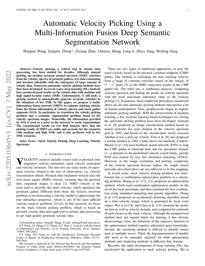 Automatic Velocity Picking Using a Multi-Information Fusion Deep Semantic Segmentation Network ...