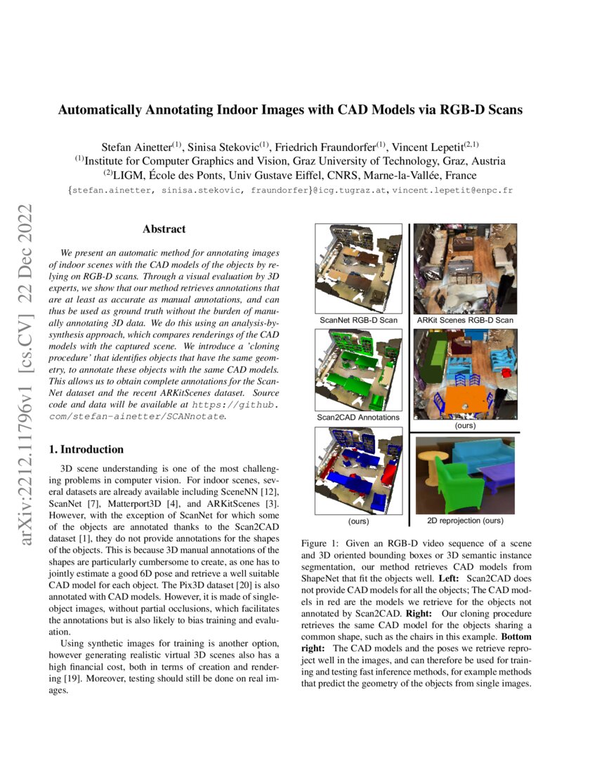 Automatically Annotating Indoor Images With Cad Models Via Rgb D Scans Deepai 