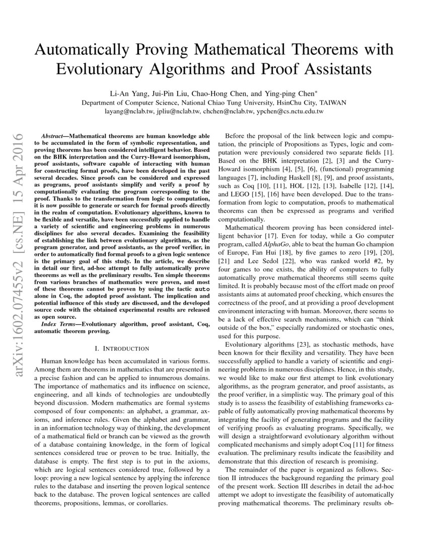 Automatically Proving Mathematical Theorems with Evolutionary ...